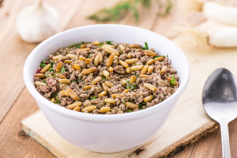 Fatteh with Meat Served in Dish Isolated on Table Side View of Arabic ...