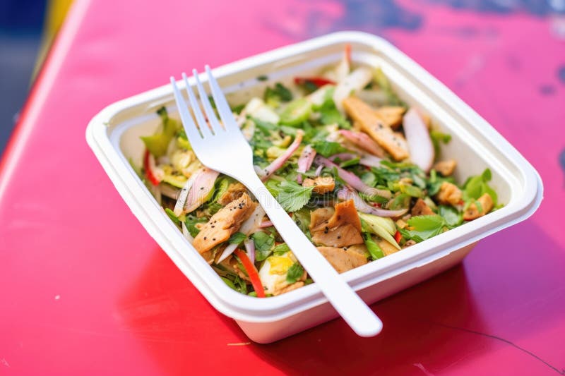 Fattoush in a Takeaway Container, with a Fork on the Side Stock Photo ...