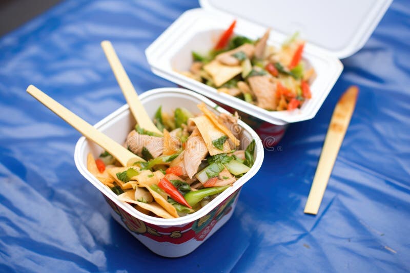 Fattoush in a Takeaway Container, with a Fork on the Side Stock Photo ...