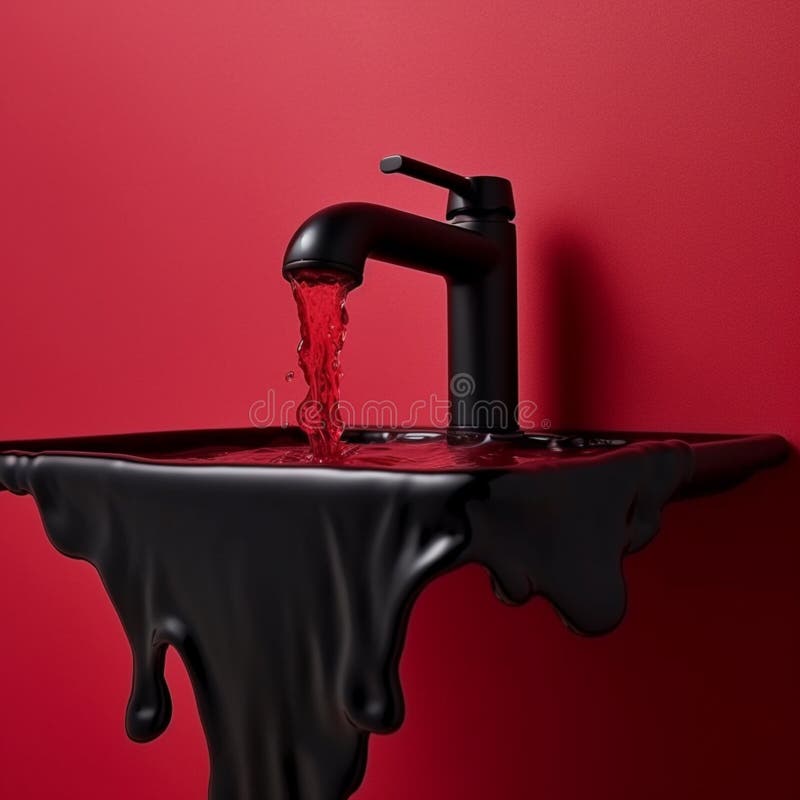 Faucet Above the Sink, the Flow of Red Water from the Tap. Generative ...