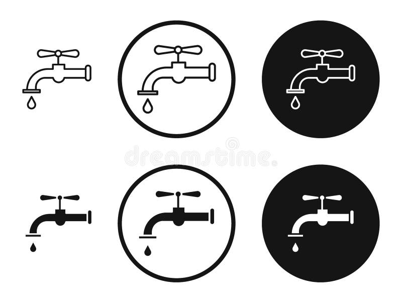 Faucet Drip Vector Icon Set in Black and White Outlines Stock Vector ...