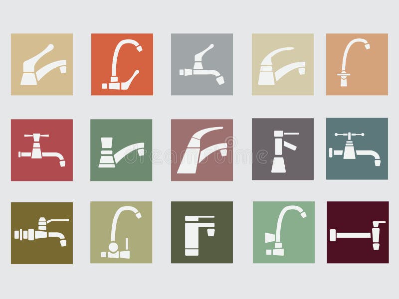 Faucet Flat Style Icon Set Vector Illustration Stock Illustration - Illustration of group ...