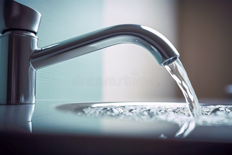 Faucet with Flowing Water, Close-up, Shallow Depth of Field. Generative ...