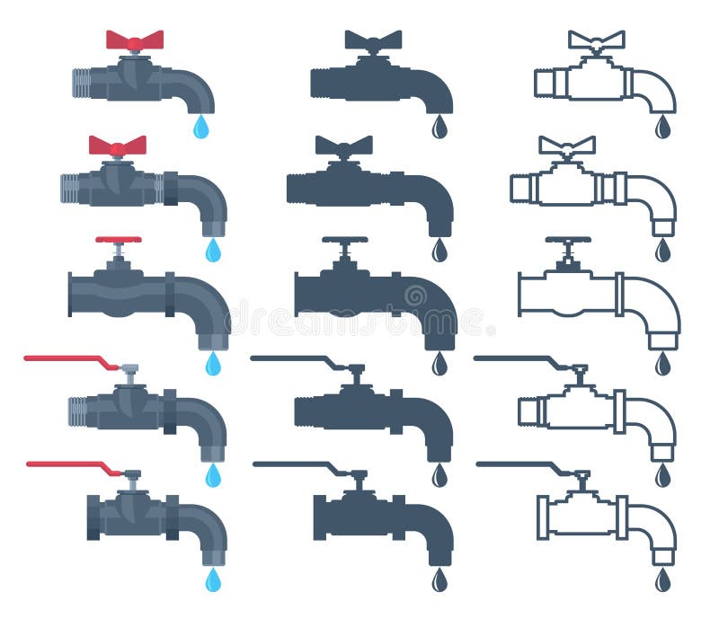 Faucet Icon. Water Valve Silhouette. Tap with Water Drop Sign Outline ...