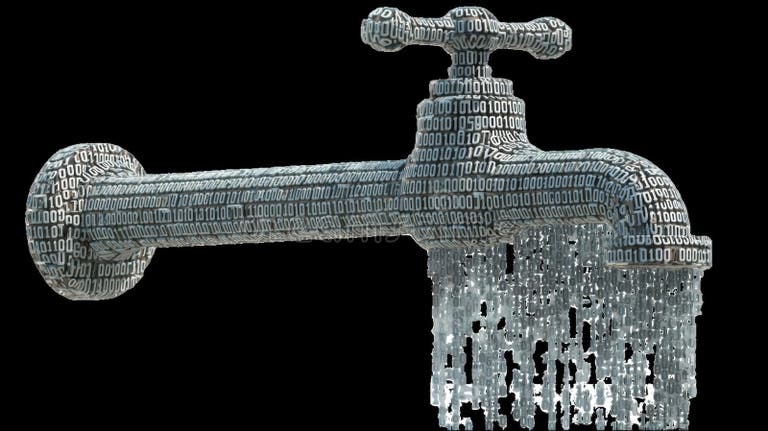 Faucet Pouring Binary Code Stream on Transparent Background, Digital ...