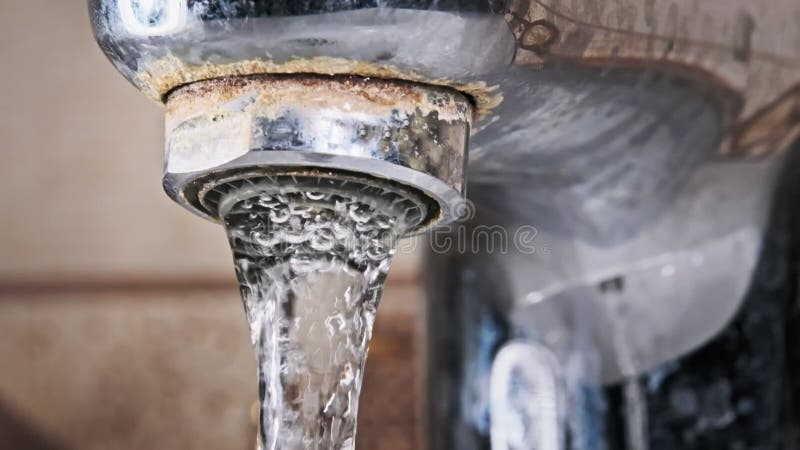 Faucet With Running Water In Slow Motion Macro Shot Stock Video