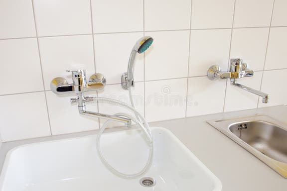 Faucet with shower stock image. Image of business, close - 19330685