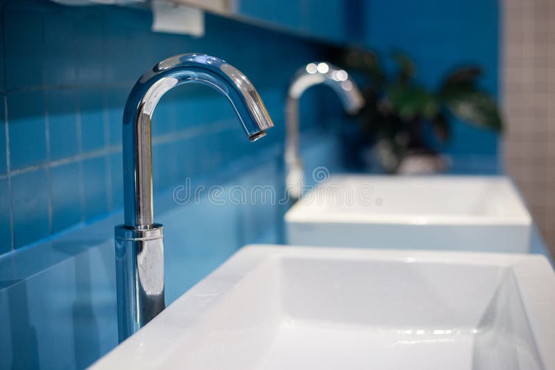 Faucet, Sink in a Department Store Bathroom Stock Image - Image of ...