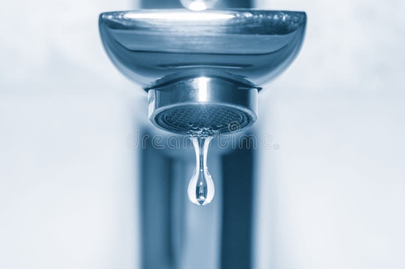Faucet and Water Drop Close Up on Blue Background Stock Photo - Image ...