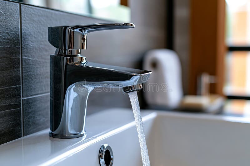 A Faucet with Water Flowing Out of it in a Bathroom Sink Stock Image ...