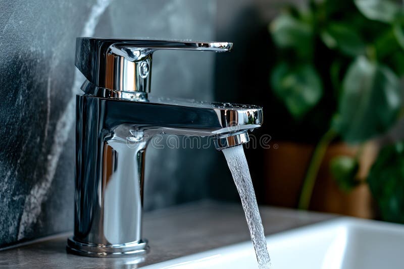 A Faucet with Water Flowing Out of it in a Bathroom Sink Stock Image ...