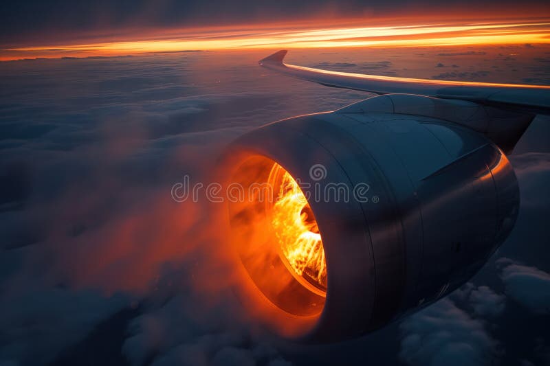 A Faulty Aircraft Engine Caused a Fire during Flight Stock Photo ...