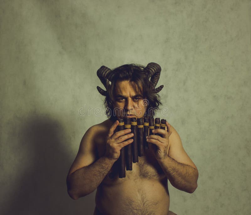 Faun with panflute stock photo. Image of greek, myth - 185267800