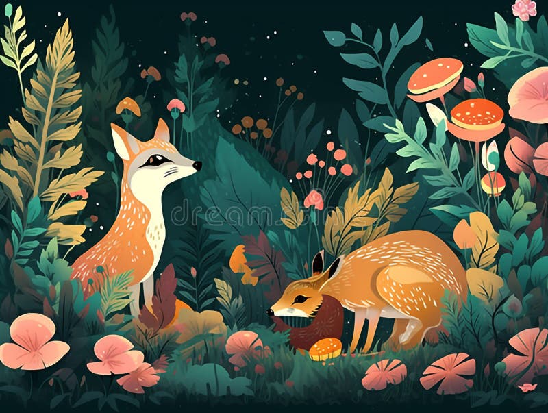 Fauna Background with Various Animals in the Forest Stock Illustration ...