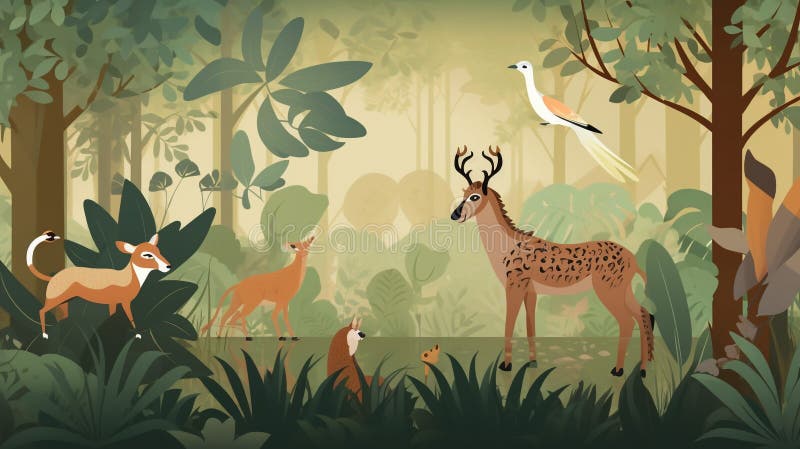 Fauna Background with Various Animals in the Forest Stock Illustration ...