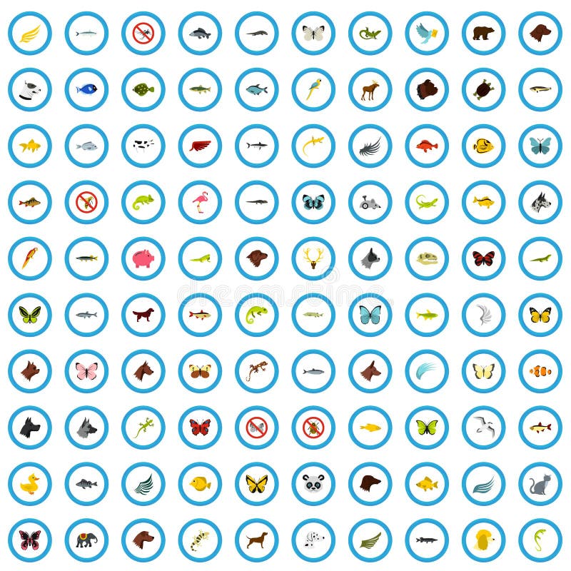 100 Fauna Icons Set, Flat Style Stock Vector - Illustration of beetle ... 100 Fauna Icons Set, Flat Style Stock Vector - Illustration of beetle ...