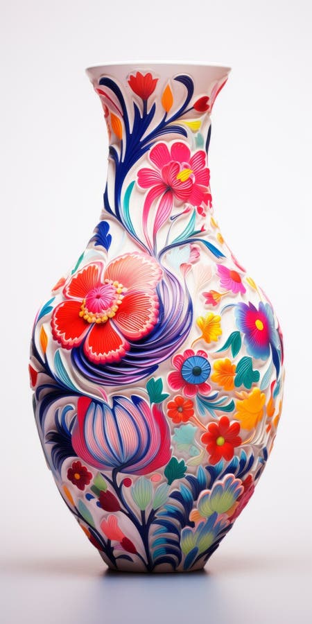 Fauvism Ceramic Vase with Floral Pattern: Hyper-realistic Glitter Art ...