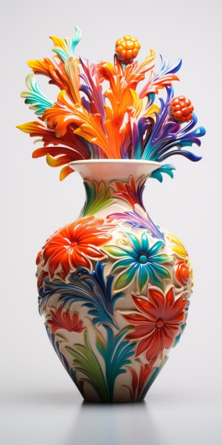 Fauvism Ceramic Vase with Floral Pattern: Hyper-realistic Glitter Art ...