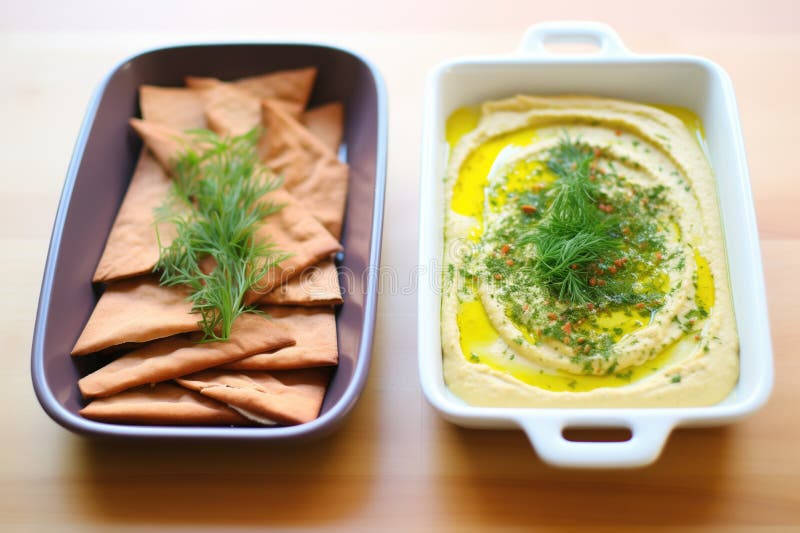 Fava Bean Dip Side by Side with Hummus for Comparison Stock Image ...
