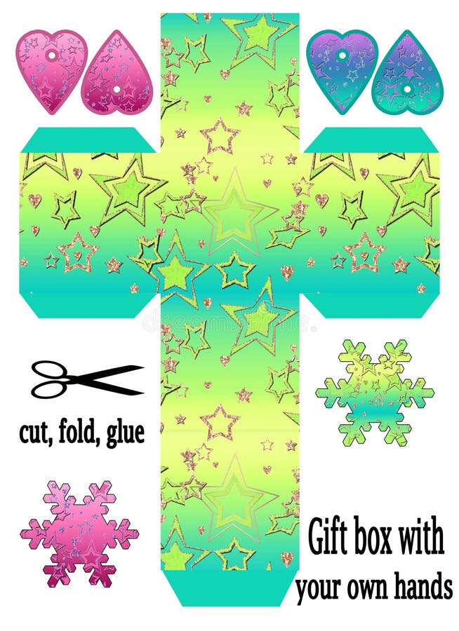Favor Printable Template Box Packing, Print and Cut, Glitter Stars ...