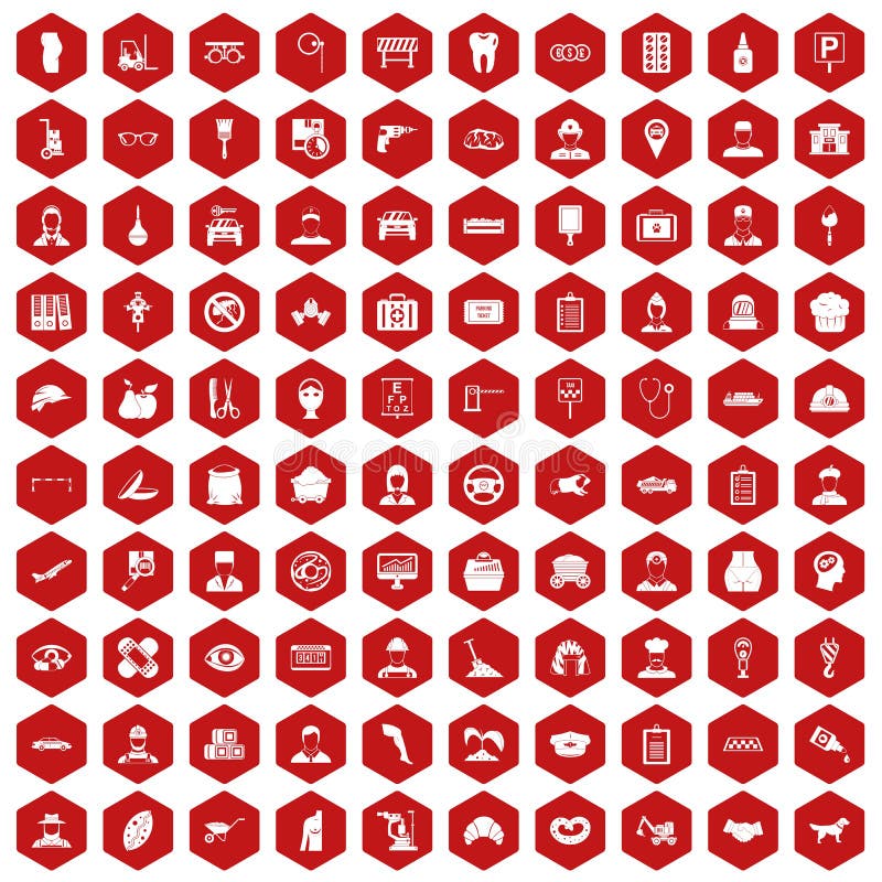 100 Favorite Work Icons Hexagon Red Stock Vector - Illustration of ...