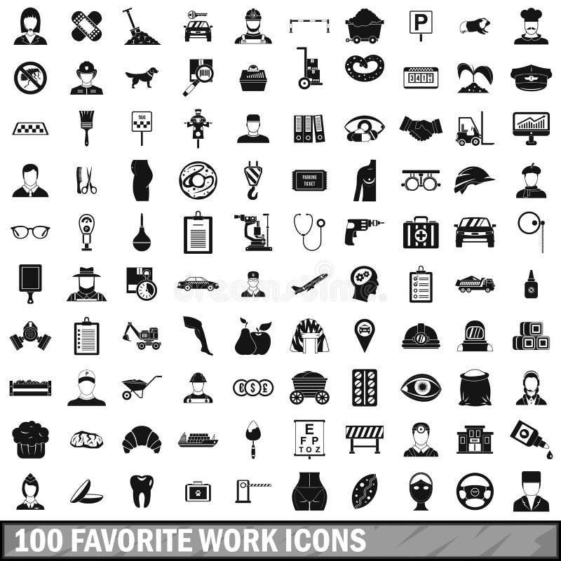 100 Favorite Work Icons Set, Simple Style Stock Vector - Illustration ...