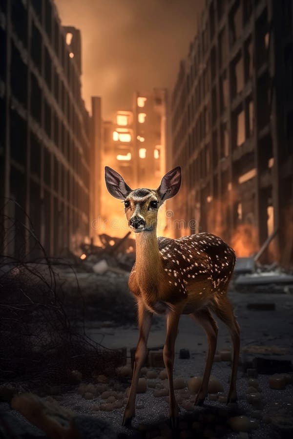 A Fawn in the City on the Night of the Apocalypse Stock Illustration ...