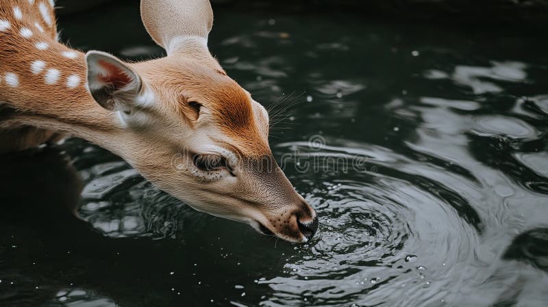 Fawn Drinking Water, Forest Pond, Nature Background, Wildlife Stock ...