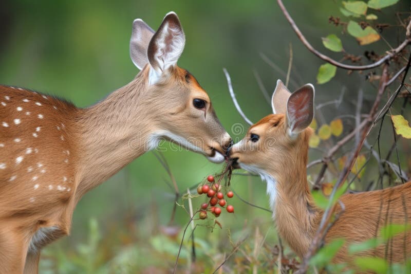 Fawn Licking the Head of Its Rabbit Friend Stock Illustration ...