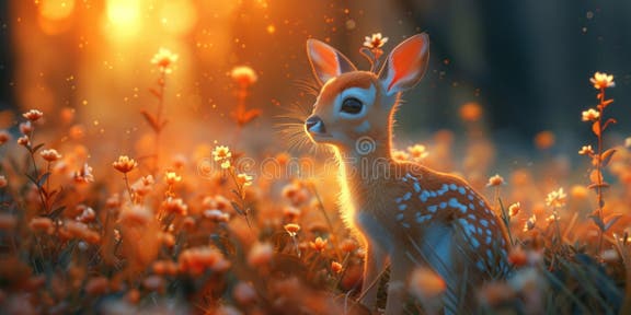 Fawn in the Meadow at Sunset. Banner with Space for Text Stock Photo ...