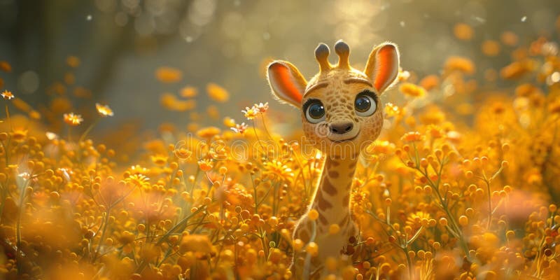 Fawn in a Meadow with Wildflowers. Banner with Space for Text Stock ...