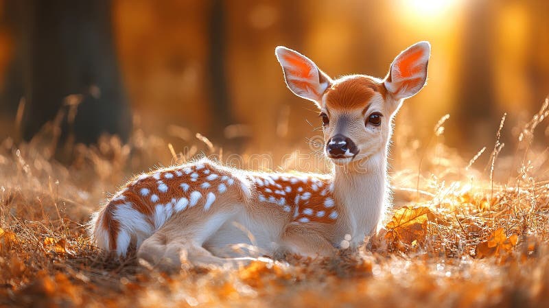 Fawn Resting Autumn Forest Sunset Nature Wildlife Stock Image - Image ...
