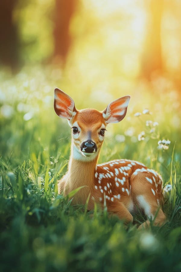 Fawn resting in sunlight stock image. Image of wildlife - 376161937