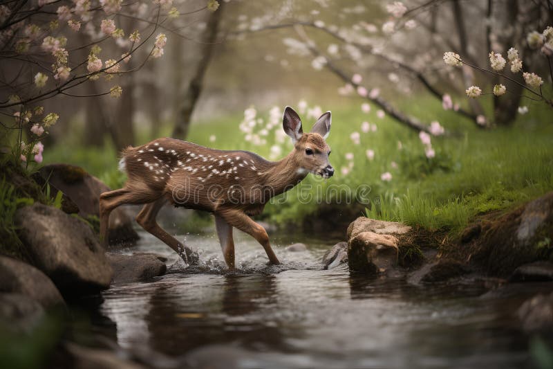 Fawn in the Spring Forest. Deer in the Spring Forest Stock Illustration ...