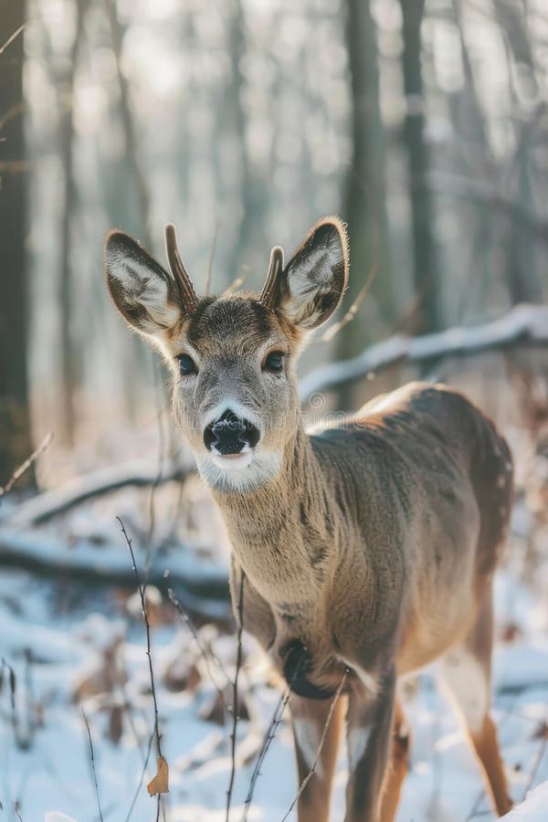 Fawn in Winter Forest stock photo. Image of migration - 366595918