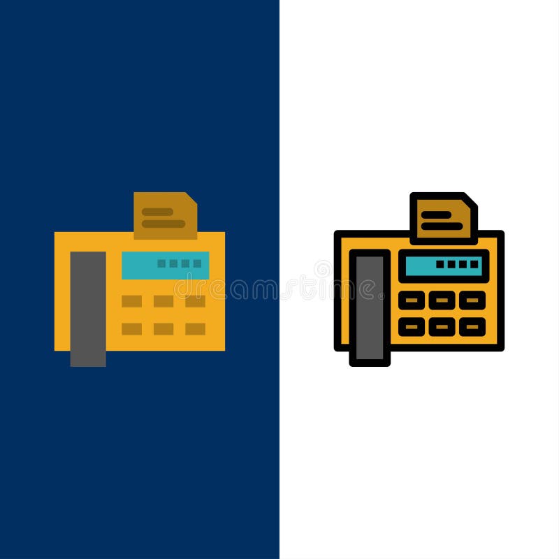 Fax, Phone, Typewriter, Fax Machine Icons. Flat and Line Filled Icon ...