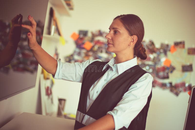 FBI Woman In Office. Detective Typing On Screen Touch Stock Photo ...