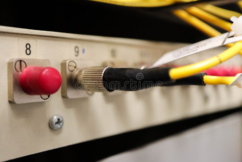 FC Fiber Cross Connect Patch Panel with Fiber Optic Close Up View Stock ...