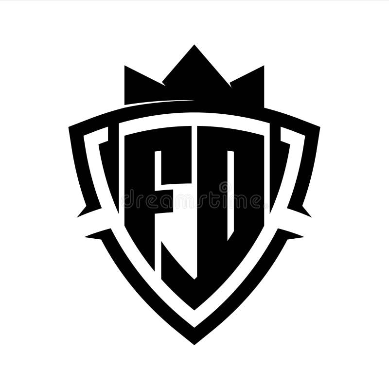 FD Letter Bold Monogram Triangle Curve Shield Shape with Crown Black ...