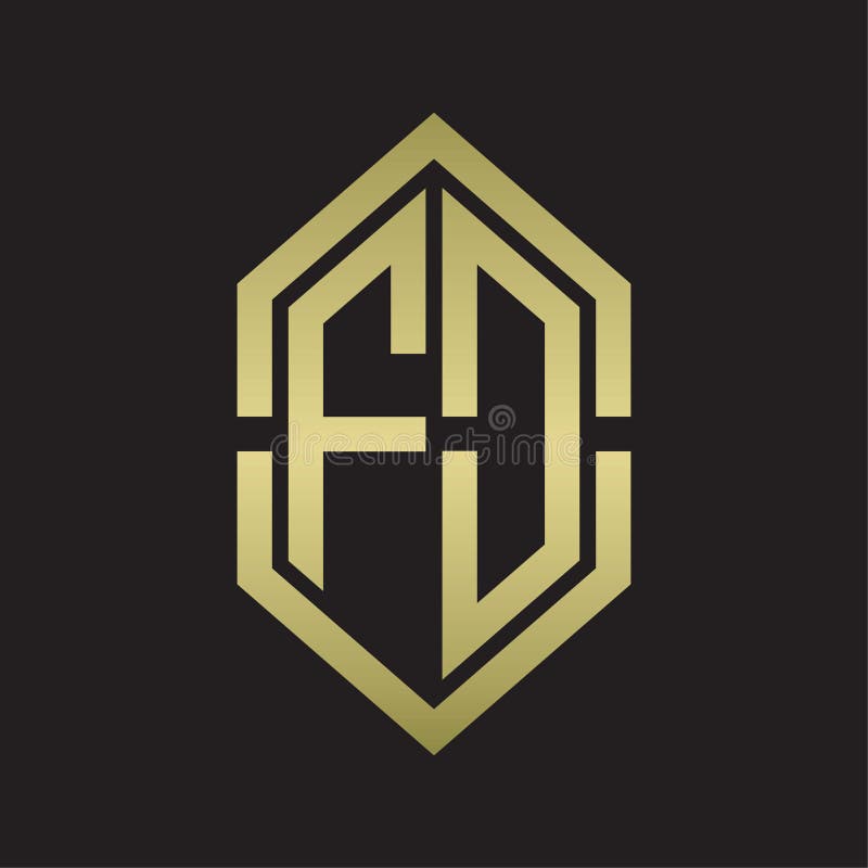FD Logo Monogram with Hexagon Shape and Outline Slice Style with Gold ...