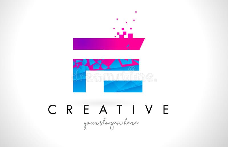 FE F E Letter Logo with Shattered Broken Blue Pink Texture Design ...