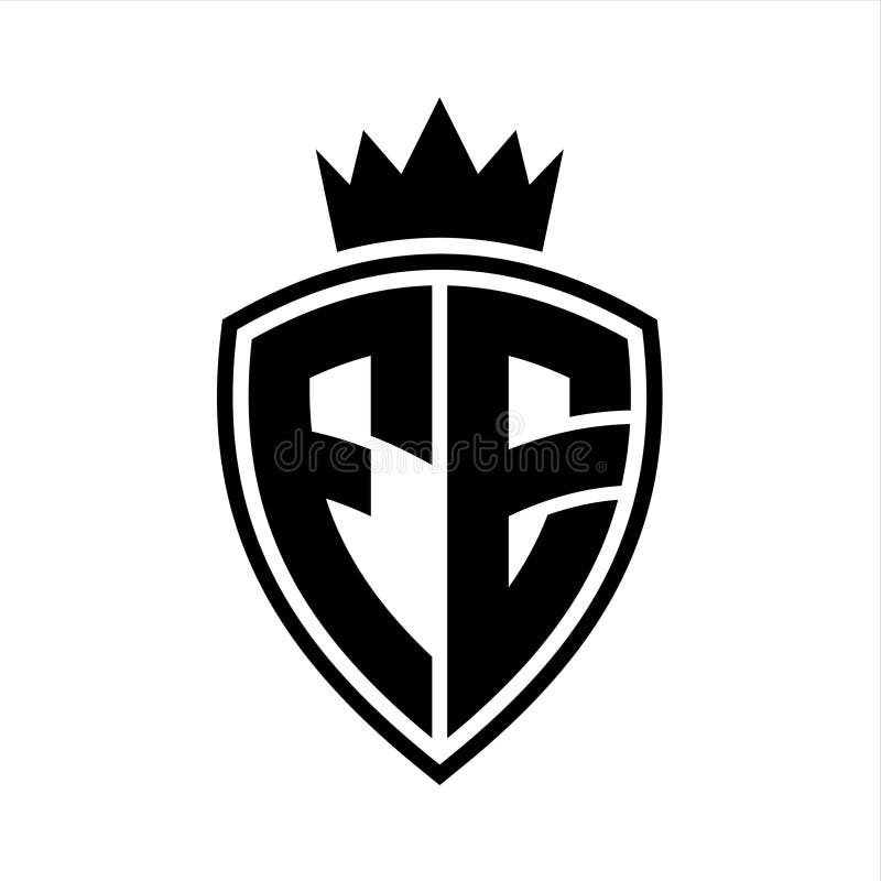 FE Letter Monogram Shield and Crown Outline Shape with Black and White ...