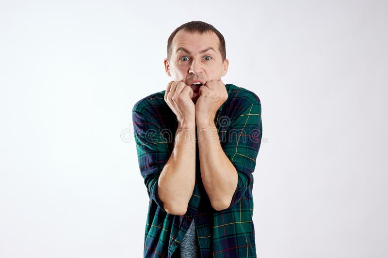 Fear and Fright of a Man. Guy is Afraid, Scared Face Stock Image ...
