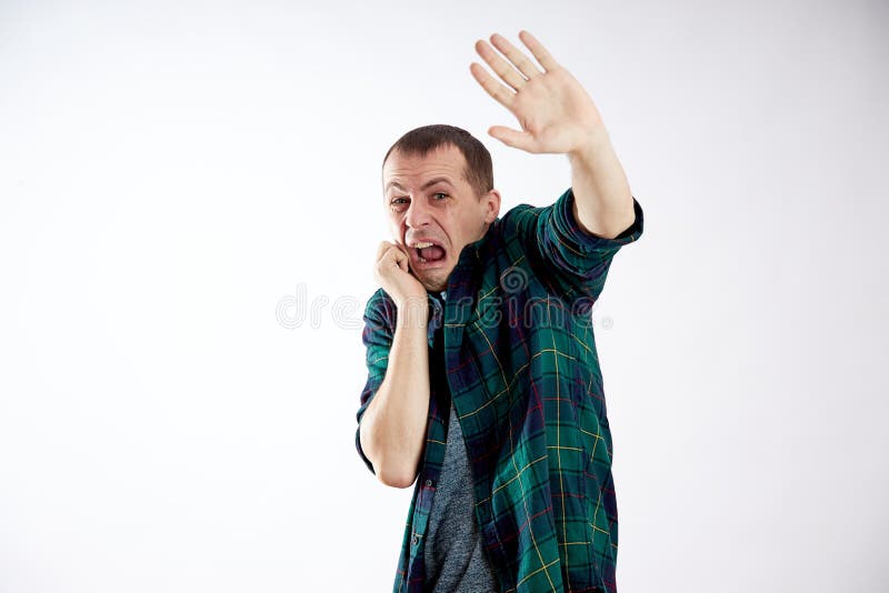 Fear and Fright of a Man. Guy is Afraid, Scared Face Stock Image ...