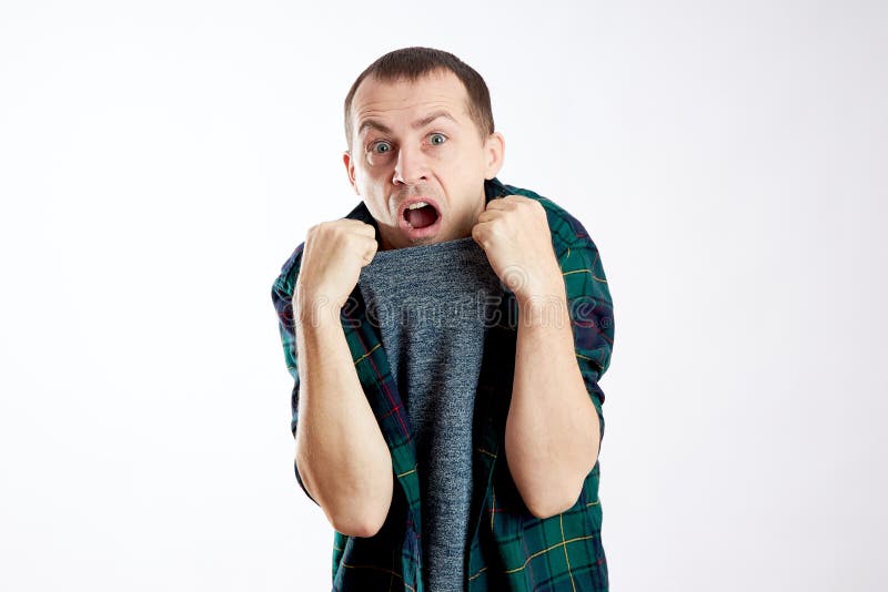 Fear and Fright of a Man. Guy is Afraid, Scared Face Stock Image ...