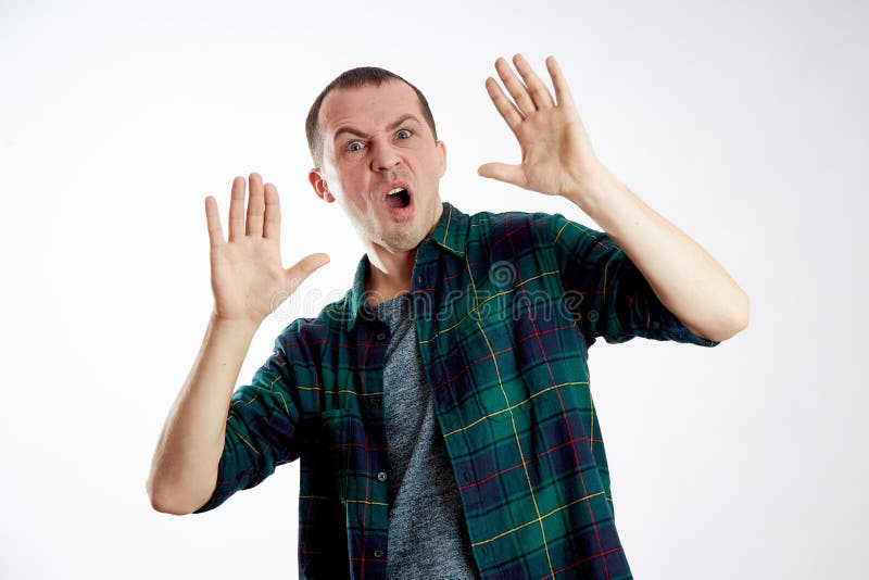Fear and Fright of a Man. Guy is Afraid, Scared Face Stock Photo ...
