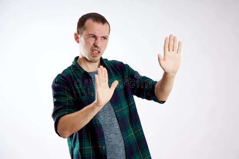 Fear and Fright of a Man. Guy is Afraid, Scared Face Stock Image ...