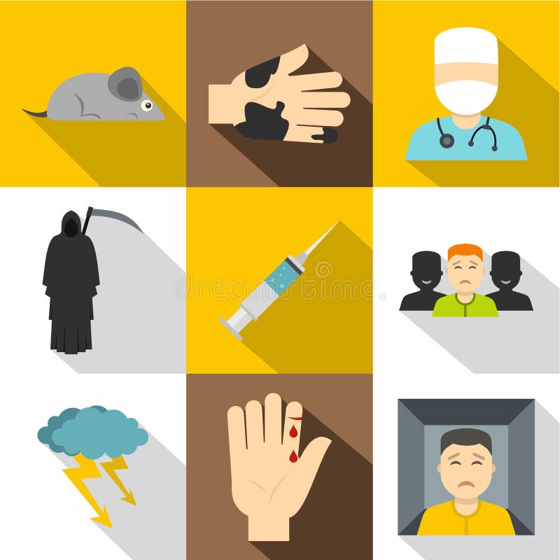 Fear icon set, flat style stock vector. Illustration of alone - 99033439