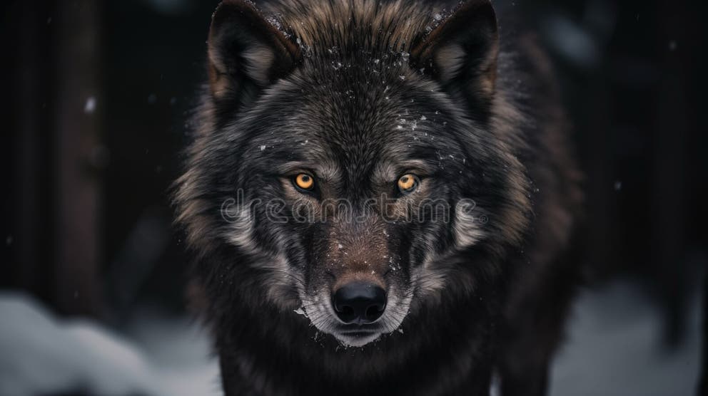 A Fear-Inducing Dark Gray Wolf Poses a Formidable Presence Stock ...