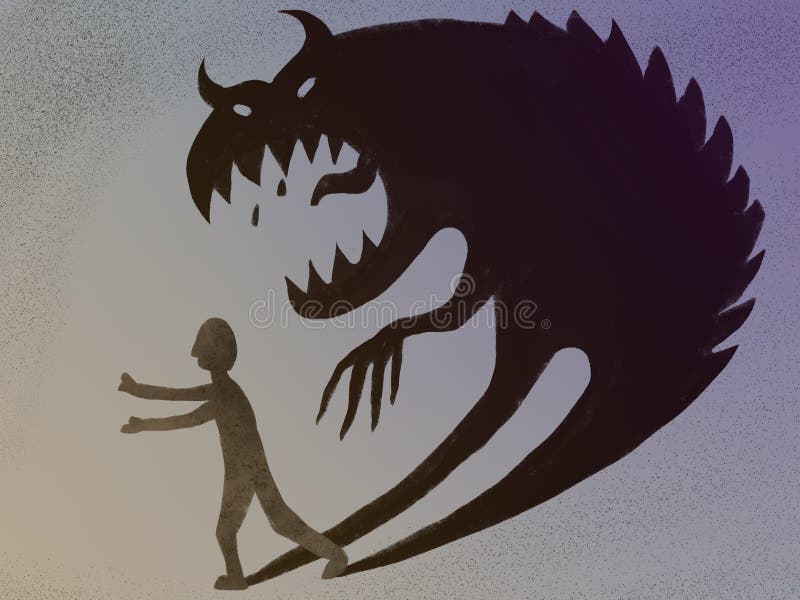 Illustration of Fear, Worry, Anxiety, Psychological Problems. a Man ...